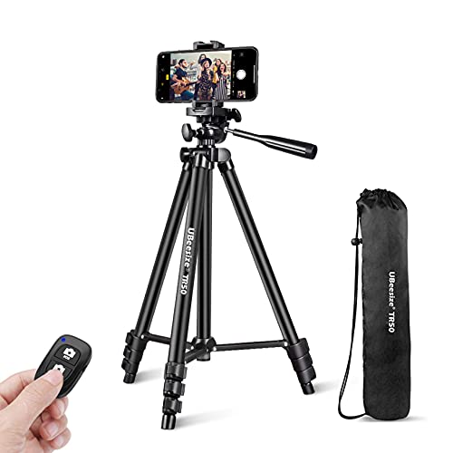 UBeesize Phone Tripod, 51" Adjustable Travel Video Tripod Stand with Cell Phone Mount Holder & Smartphone Bluetooth Remote(Black