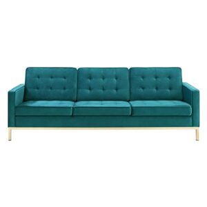 Modway Loft Tufted Button Performance Velvet Upholstered Sofa in Gold Teal