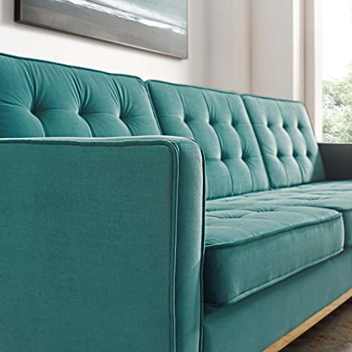 Modway Loft Tufted Button Performance Velvet Upholstered Sofa in Gold Teal