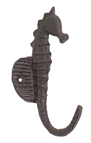 Moby Dick Seahorse Shaped Single Wall Hook Rustic Brown Cast Iron