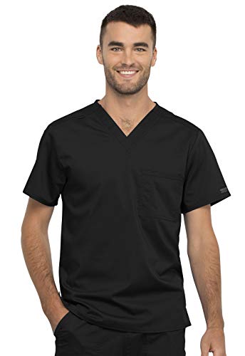 Cherokee Men & Women Scrubs Top Workwear Revolution 1 Pocket Tuckable V-Neck WW625, XL, Black