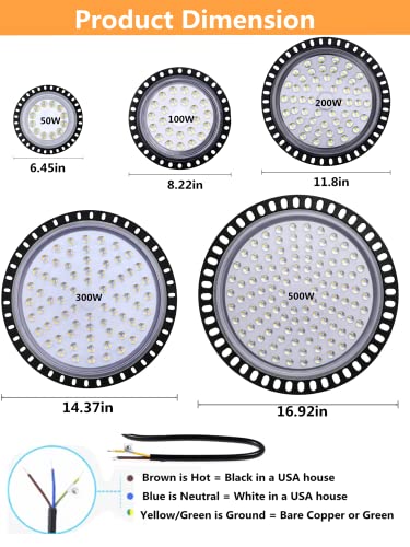 100W UFO LED High Bay Light lamp Factory Warehouse Industrial Lighting 10000 Lumen 6000k IP65 Warehouse LED Lights- High Bay LED Lights- Commercial Bay Lighting for Garage Factory Workshop Gym