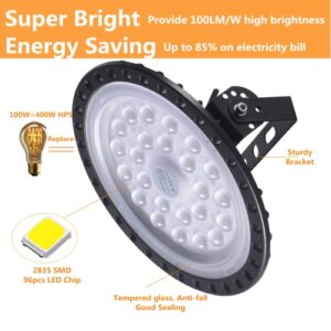 100W UFO LED High Bay Light lamp Factory Warehouse Industrial Lighting 10000 Lumen 6000k IP65 Warehouse LED Lights- High Bay LED Lights- Commercial Bay Lighting for Garage Factory Workshop Gym