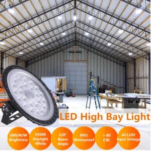 100W UFO LED High Bay Light lamp Factory Warehouse Industrial Lighting 10000 Lumen 6000k IP65 Warehouse LED Lights- High Bay LED Lights- Commercial Bay Lighting for Garage Factory Workshop Gym