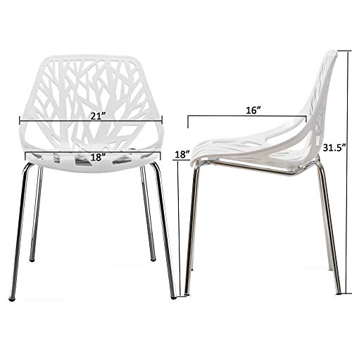 Bonnlo Modern Stackable Chair Set of 4,Kitchen White Dining Chairs,Birch Sapling Comfy Chairs for Dining Room,Living Room,Waiting Room (White)