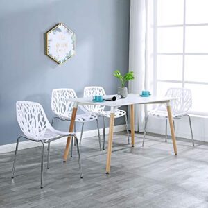 Bonnlo Modern Stackable Chair Set of 4,Kitchen White Dining Chairs,Birch Sapling Comfy Chairs for Dining Room,Living Room,Waiting Room (White)