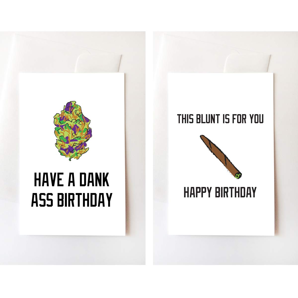 Nug & Blunt Stoner Birthday Greeting Card Set, Funny, Internet, Trill, Weed, Dank, Nugs