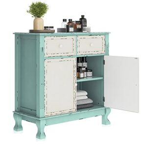 belleze rustic 32 inch wood entryway sideboard cabinet, antique farmhouse vintage traditional accent storage chest, two tone living room decor - abbey (sea foam green)