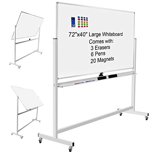 Mobile Whiteboard 72"x40" Magnetic Dry Erase White Boards on Wheels Double-Sided Large Whiteboard with Rolling Stand for Classrooms, Offices and Home