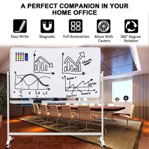 Mobile Whiteboard 72"x40" Magnetic Dry Erase White Boards on Wheels Double-Sided Large Whiteboard with Rolling Stand for Classrooms, Offices and Home