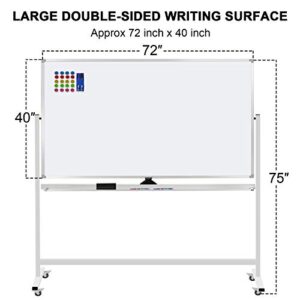 Mobile Whiteboard 72"x40" Magnetic Dry Erase White Boards on Wheels Double-Sided Large Whiteboard with Rolling Stand for Classrooms, Offices and Home