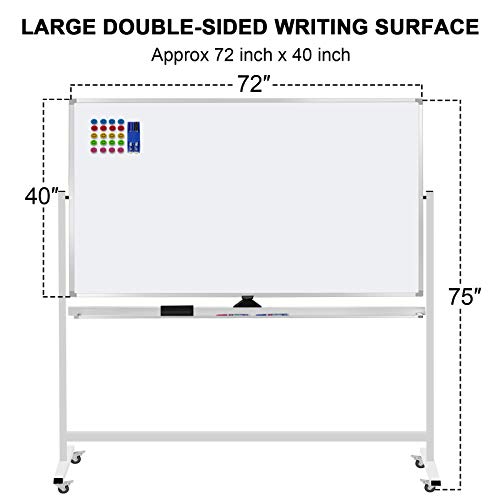 Mobile Whiteboard 72"x40" Magnetic Dry Erase White Boards on Wheels Double-Sided Large Whiteboard with Rolling Stand for Classrooms, Offices and Home