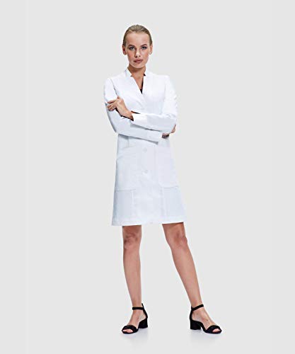 Dr. James Women’s Lab Coat, Tailored Fit, Fold Back Cuff, White, 35 inch Length (4)