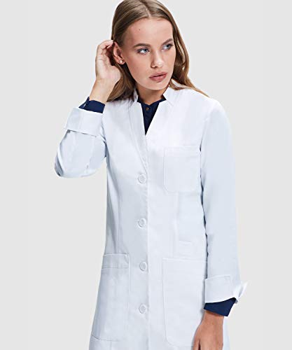 Dr. James Women’s Lab Coat, Tailored Fit, Fold Back Cuff, White, 35 inch Length (4)