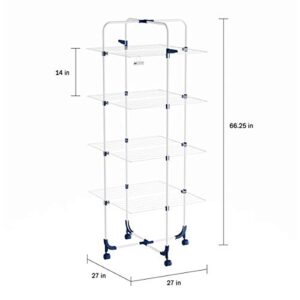 Lavish Home Clothes Drying Rack – 4-Tiered Laundry Station with Collapsible Shelves and Wheels for Folding, Sorting and Air Drying Garments