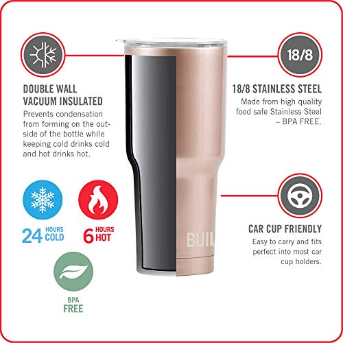 BYO by BUILT 30 Ounce Double Walled Stainless Steel Tumbler Rose Gold Glitter 5237748