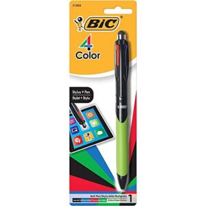 BIC 4-Color Grip Ballpoint Pen with Stylus, Medium Point (1.0mm), Assorted Inks, 6-Count