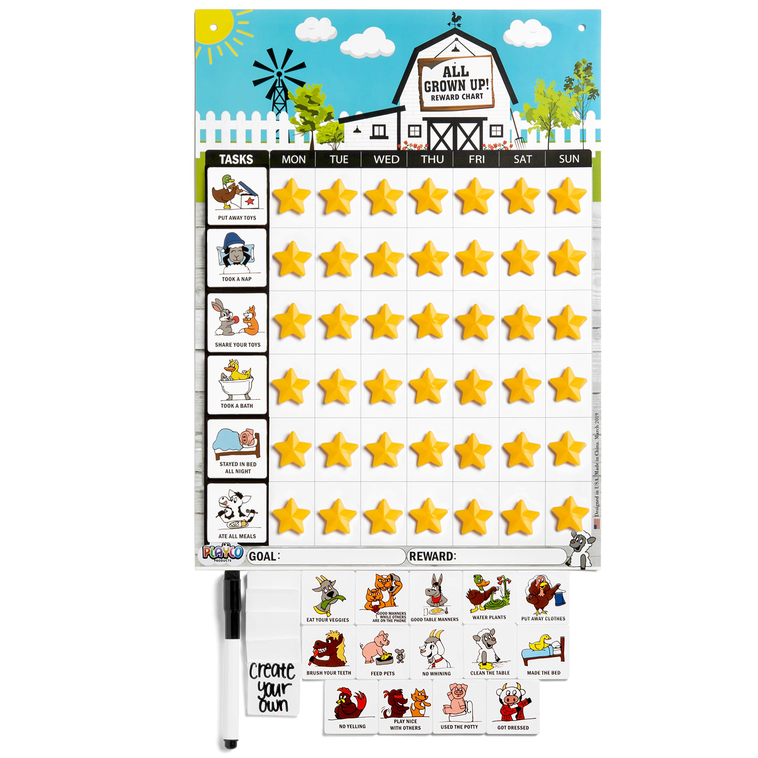 Playco Reward Chart for Kids Chores, Behaviors, Responsibility, Routines - Pre Assembled - Magnetic - A Must Have for Your Parenting Toolkit