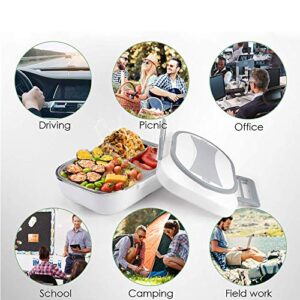 CTSZOOM Electric Lunch Box Food Warmer for Car Truck and Home Portable Food Warmer Heater 3 compartment Container with Spoon and Fork Lunch Box White