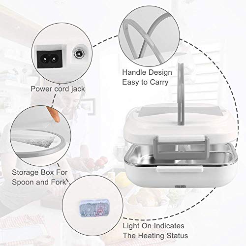 CTSZOOM Electric Lunch Box Food Warmer for Car Truck and Home Portable Food Warmer Heater 3 compartment Container with Spoon and Fork Lunch Box White