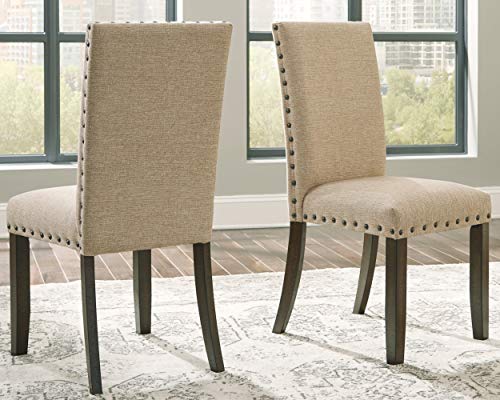 Signature Design by Ashley Rokane Dining Room Upholstered Chair Set of 2, Beige