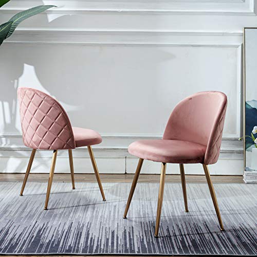 Kmax Modern Velvet Dining Chairs, Upholstered Living Room Accent Chairs, Gold Vanity Chairs, Set of 2 - Pink