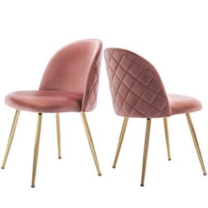 Kmax Modern Velvet Dining Chairs, Upholstered Living Room Accent Chairs, Gold Vanity Chairs, Set of 2 - Pink