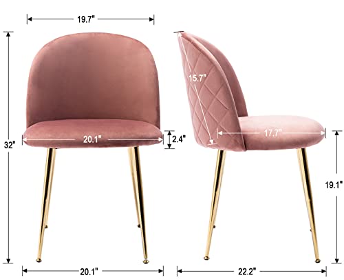 Kmax Modern Velvet Dining Chairs, Upholstered Living Room Accent Chairs, Gold Vanity Chairs, Set of 2 - Pink