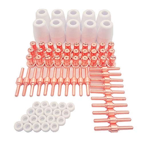 Donwind 80pcs PT-31 JG-40 WSD-LG40 Plasma Electrode Tips Nozzle Extended Shroud Shield Cup Kit Fit Cut 50D 50 40 Plasma Cutter