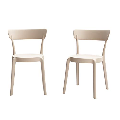 Amazon Basics Beige, Armless Bistro Dining Chair-Set of 2, Premium Plastic