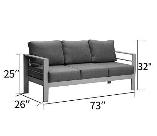 Solaste Outdoor Couch Aluminum Patio Furniture Sofa, 3-Seat All-Weather Metal Outdoor Patio Furniture with Cushions,Dark Grey