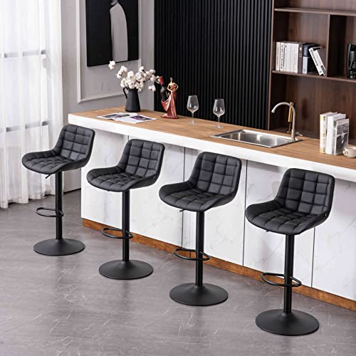 Kidol & Shellder Bar Stools Set of 2 Black Adjustable Swivel Barstools Upholstered Counter Stools,3 Minutes Quick Assembly,Loads Up to 300lbs