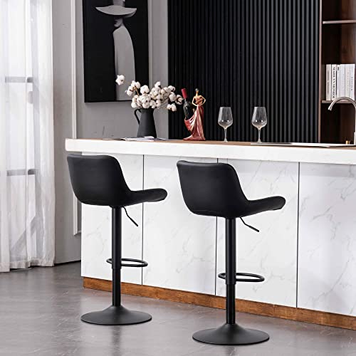 Kidol & Shellder Bar Stools Set of 2 Black Adjustable Swivel Barstools Upholstered Counter Stools,3 Minutes Quick Assembly,Loads Up to 300lbs