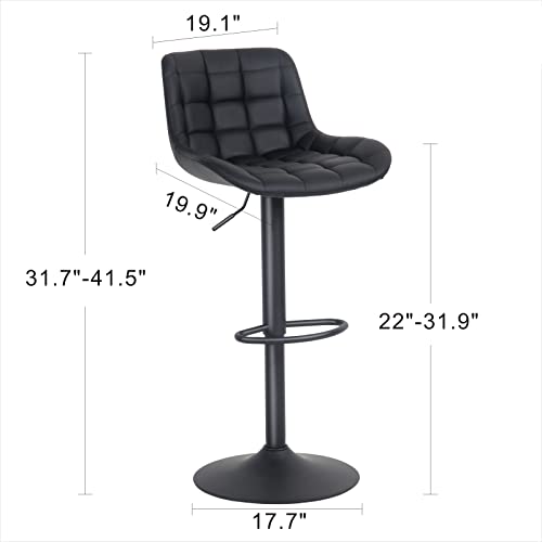 Kidol & Shellder Bar Stools Set of 2 Black Adjustable Swivel Barstools Upholstered Counter Stools,3 Minutes Quick Assembly,Loads Up to 300lbs