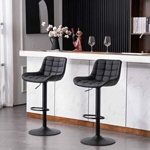 Kidol & Shellder Bar Stools Set of 2 Black Adjustable Swivel Barstools Upholstered Counter Stools,3 Minutes Quick Assembly,Loads Up to 300lbs