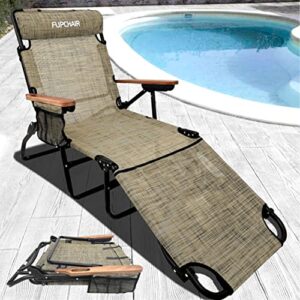 EasyGo Product FFLIP Patio Chaise Lounger Chair Face & Arm Holes 4 Legs Support Textilene Material 6 Position Reclining Head Rest Pillow Beach or Home Use-PATENTS Pending, 1 Pack, Deluxe Tan