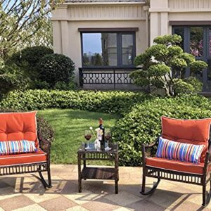 DECMICO Outdoor Rocking Chairs 3 Pieces Patio Conversation Front Porch Furniture, Wicker Rocking Chairs Bistro Set with Glass Coffee Table and Cushions for Garden and Balcony…