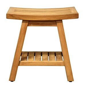 Asta Saba Solid Teak Indoor Outdoor Shower/Bath/Spa Stool Bench with Bottom Shelf, Fully Assembled, TB-115A