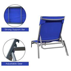 domi outdoor living Patio Chaise Lounge Set (2022 New) -3 Pieces Adjustable Backrest Pool Lounge Chairs Steel Textilene Sunbathing Recliner with Headrest (Blue)