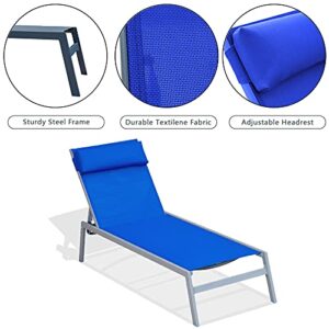 domi outdoor living Patio Chaise Lounge Set (2022 New) -3 Pieces Adjustable Backrest Pool Lounge Chairs Steel Textilene Sunbathing Recliner with Headrest (Blue)