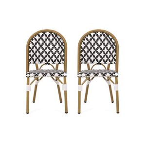 christopher knight home anastasia outdoor french bistro chair (set of 2), black + white + bamboo print finish