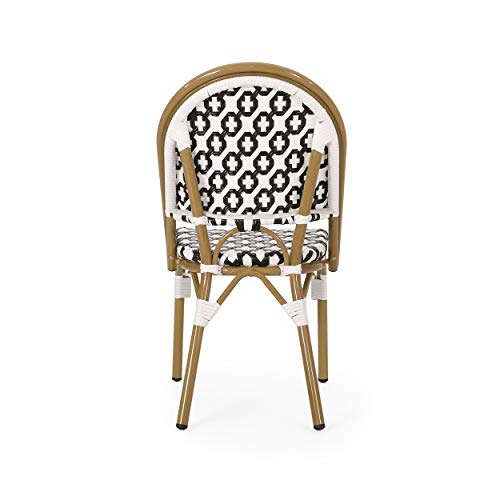 Christopher Knight Home Anastasia Outdoor French Bistro Chair (Set of 2), Black + White + Bamboo Print Finish