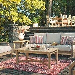 Signature Design by Ashley Clare View Coastal Outdoor Patio Eucalyptus Sofa with Cushions, Beige & Clare View Outdoor Eucalyptus Wood Single Cushioned Lounge Chair, Beige