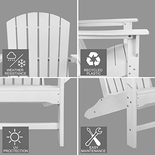 Jovilife Adirondack Chair with Cup Hold, Lawn Furniture Porch Resin Chair,HDPE Plastic Deck Chair 350 lbs Heavy Duty, Lawn Furniture,Garden,Backyard,Weather Resistant White