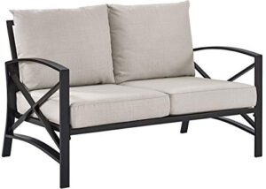 crosley furniture ko60008bz-ol kaplan outdoor metal loveseat, oiled bronze with oatmeal cushions