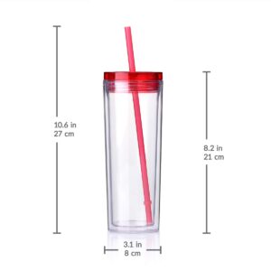 Cupture Skinny Acrylic Tumbler Cups with Straws - 18 oz, 8 Pack (Assorted Colors)