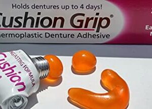 Cushion Grip Thermoplastic Denture Adhesive for Refitting and Tightening Loose Dentures [Not a Glue Adhesive, Acts Like a Soft Reliner] (1 Oz) Hold Dentures for Up to 4 Days.