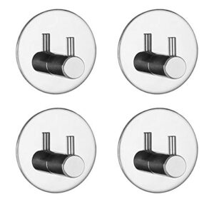 self stick adhesive hooks wall hanger holder stainless steel heavy duty utility storage hook, shower waterproof hook, kitchen bathroom organizer for plug robe towel loofah bathrobe coat (4-pack)