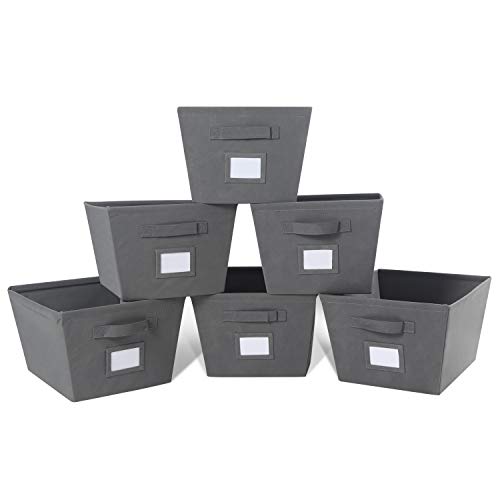 Fabric Cloth Storage Bins,Foldable Storage Cubes Organizer Baskets with Dual Handles for Home Bedroom Storage,Set of 6(Grey)