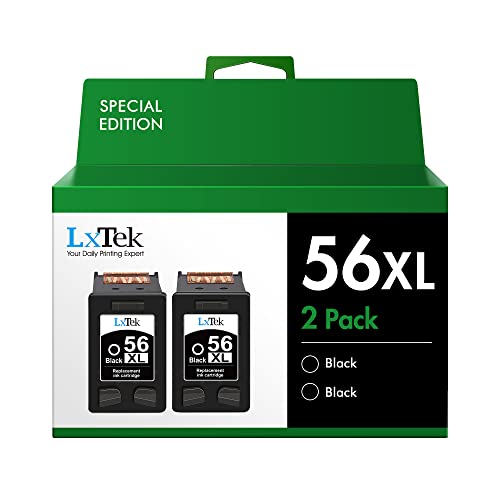 LxTek Remanufactured Ink Cartridge Replacement for HP 56 C6656AN to use with Deskjet 5850 5650 5150, Photosmart 7150 7260 7350 7960, PSC 2510 Printer(2 Black)